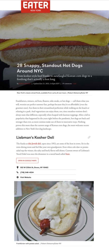 28 Snappy, Standout Hot Dogs Around NYC | Liebman's Deli