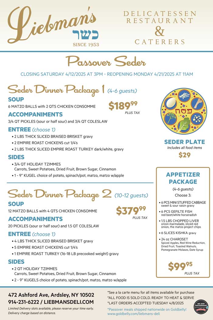 Westchester Passover seder | Liebman's Deli